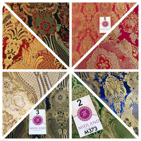 Indian Banarsi Gold Metallic Ornamental floral brocade fabric M373 Mte ...