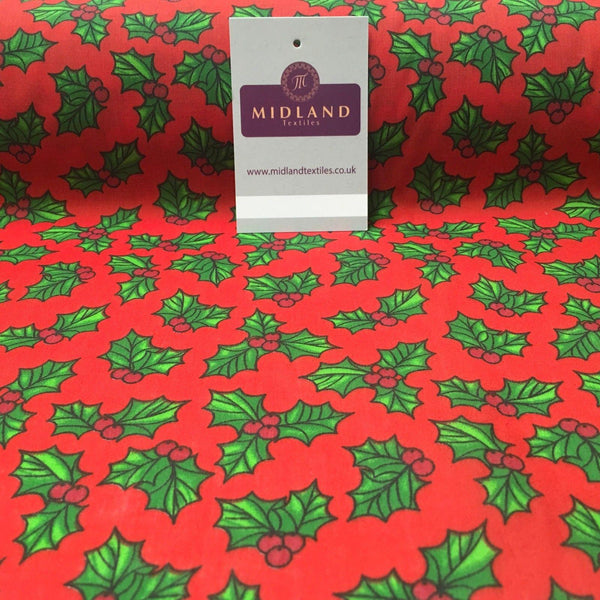 Holly Berry Leaves Christmas printed Polycotton fabric 45" Wide MD944 ...