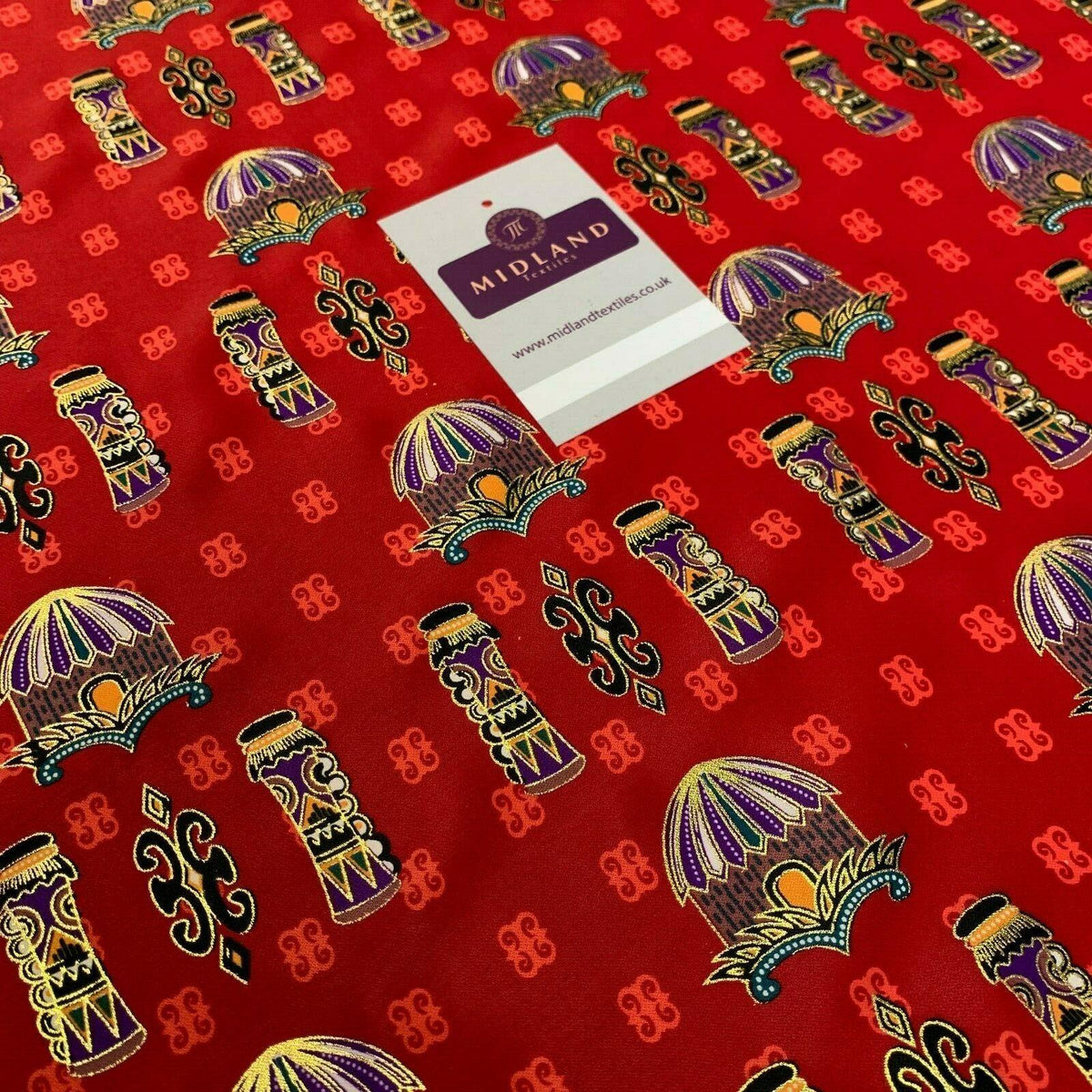 Red Border Egyptian batik Papua Printed gold foil dress fabric 111 cm ...
