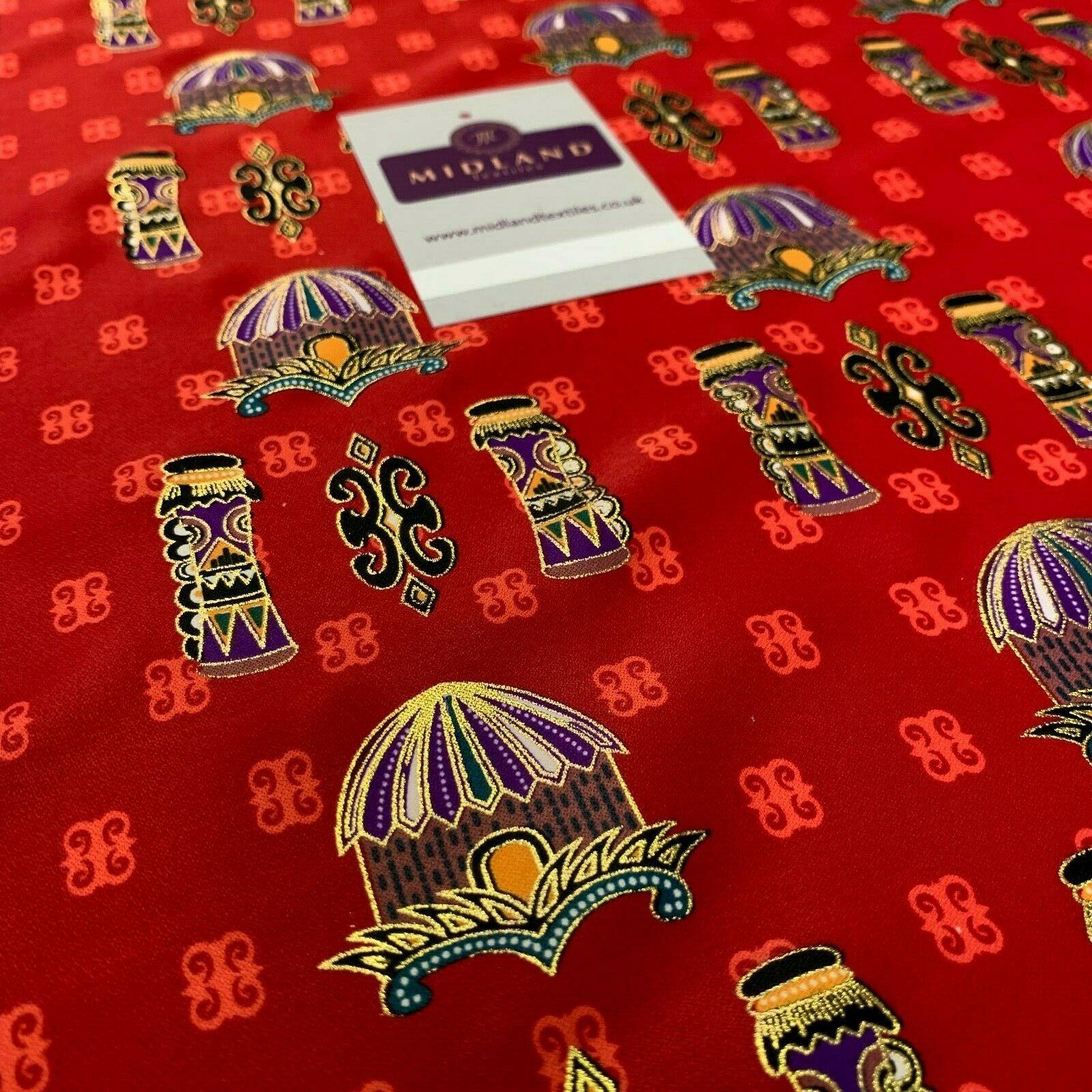 Red Border Egyptian batik Papua Printed gold foil dress fabric 111 cm ...