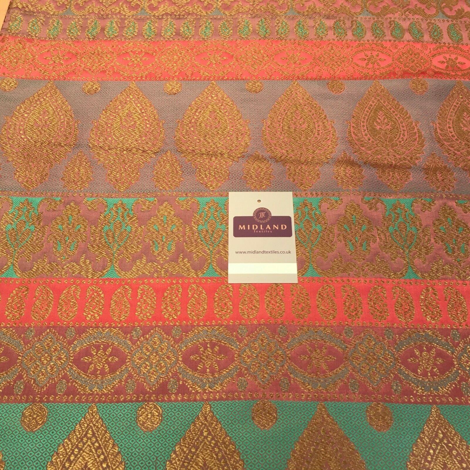 Indian Faux Silk Paisley Floral Border Banarsi brocade Fabric 110cm MP ...