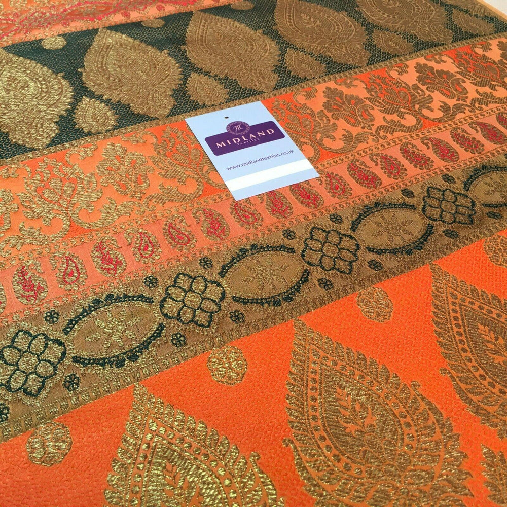 Indian Faux Silk Paisley Floral Border Banarsi brocade Fabric 110cm MP ...