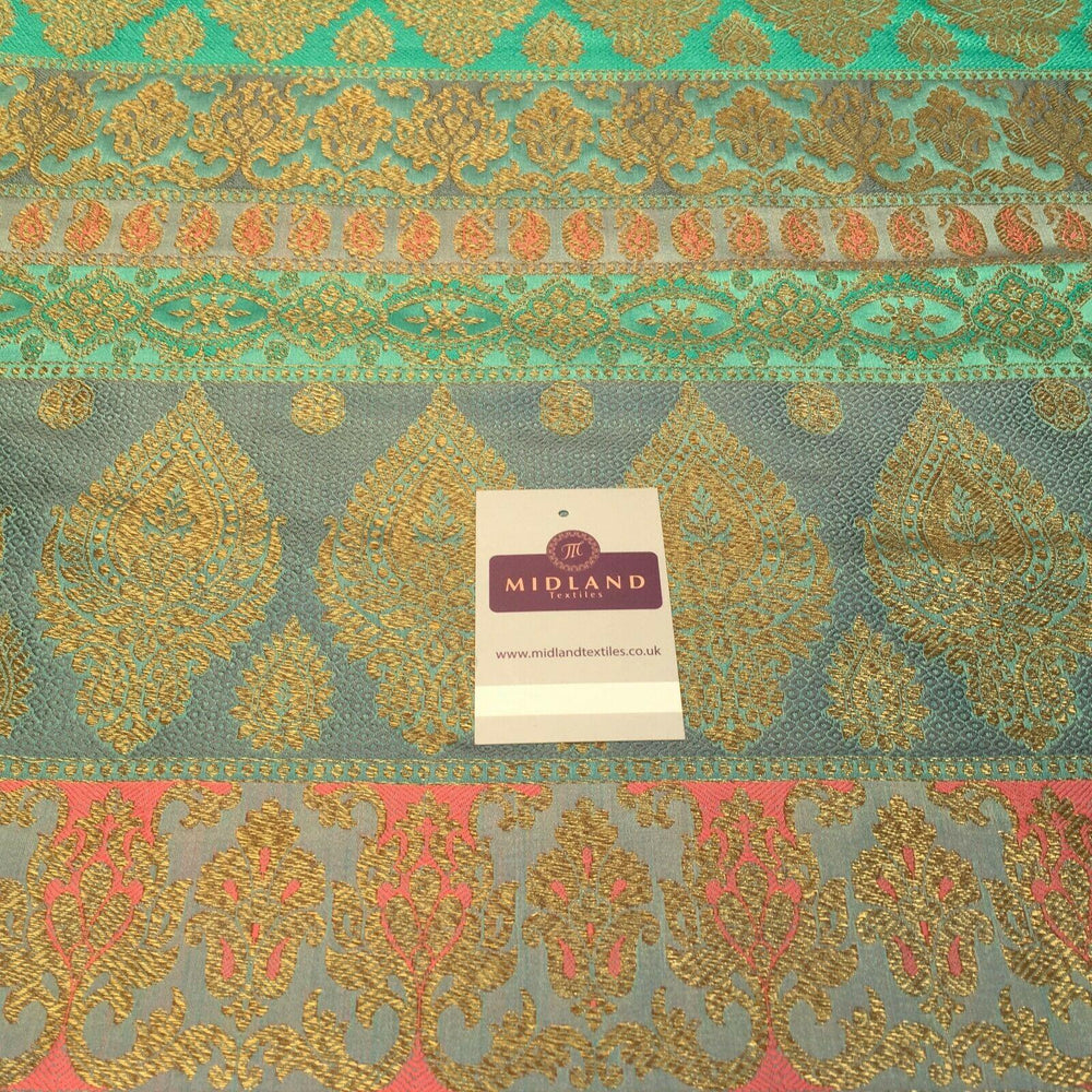 Indian Faux Silk Paisley Floral Border Banarsi brocade Fabric 110cm MP ...