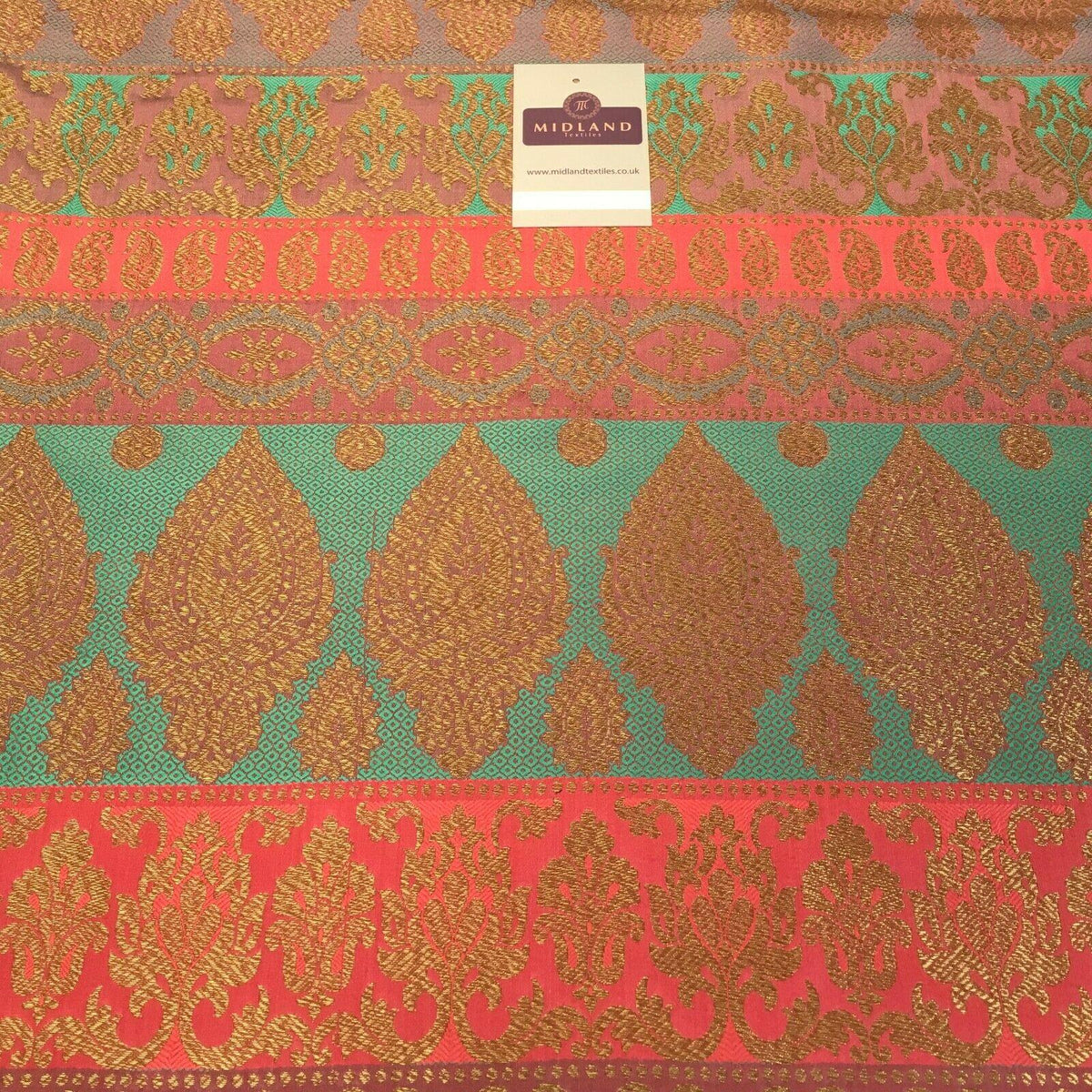 Indian Faux Silk Paisley Floral Border Banarsi brocade Fabric 110cm MP ...