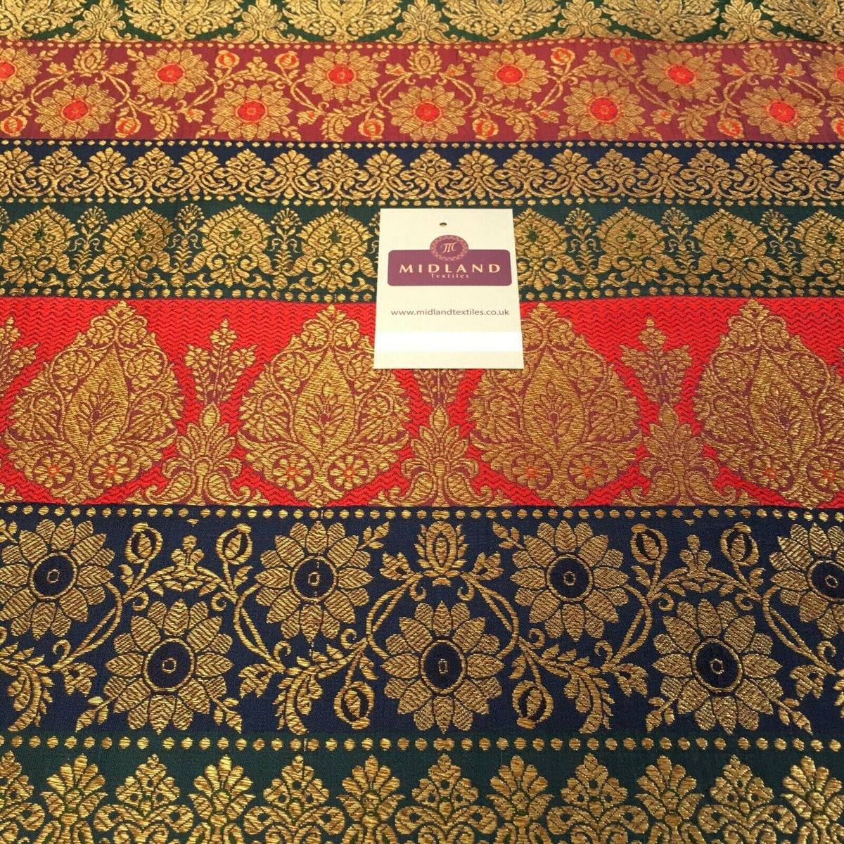 Indian Faux Silk Paisley Floral Border Banarsi brocade Fabric 110cm MP ...