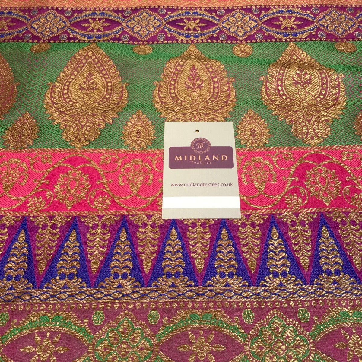 Indian Faux Silk Paisley Floral Border Banarsi brocade Fabric 110cm MP ...