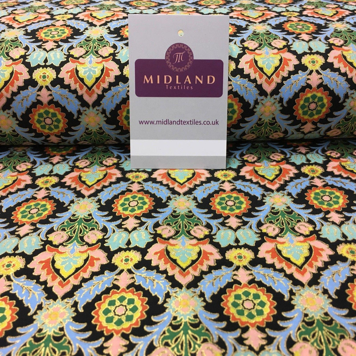 Printed 100% Cotton Lawn With Gold Foil Lacquer Dress Fabric 58" Wide ...